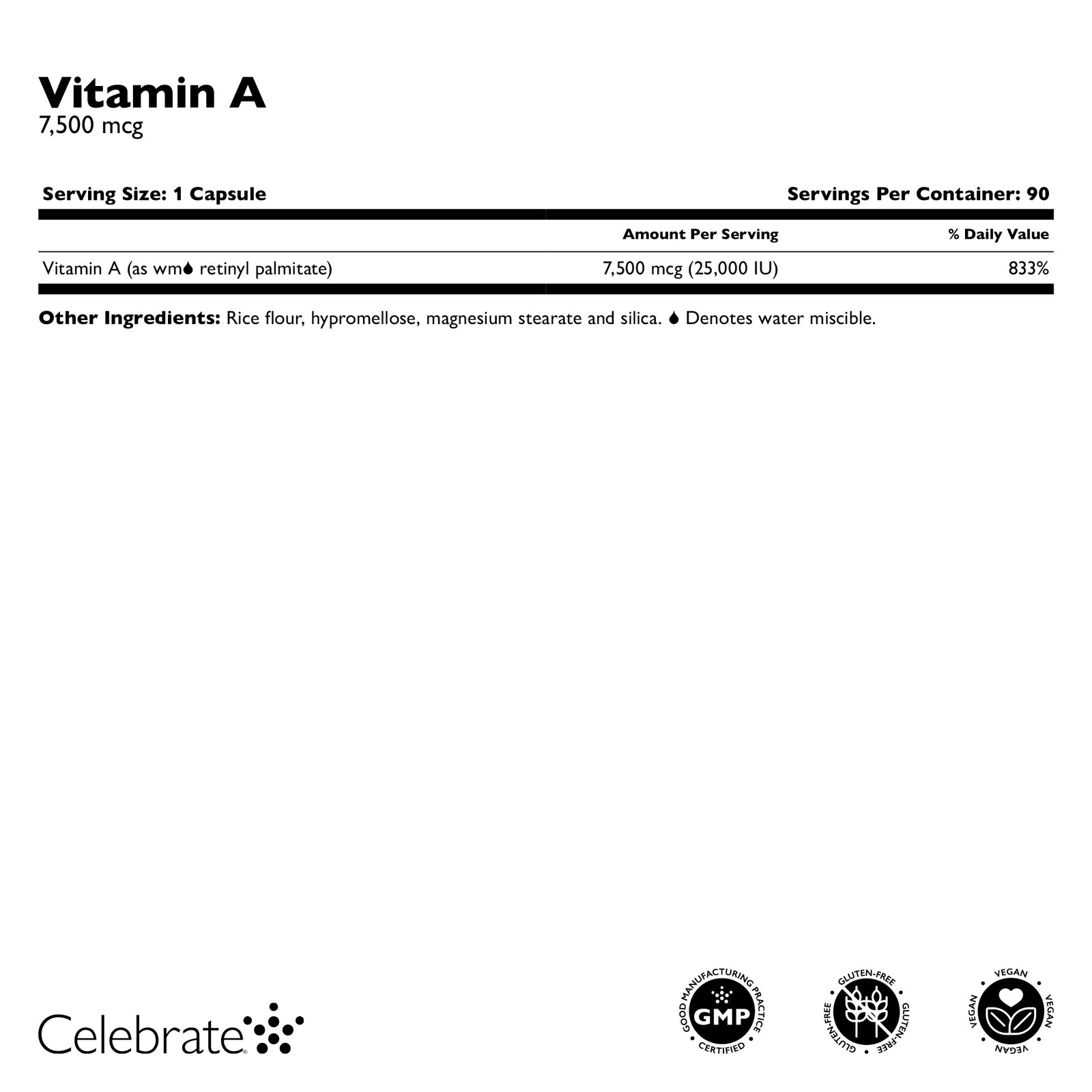 Vitamin A 7500mcg - 90 Capsules - Celebrate – Celebrate Vitamins Europe ...